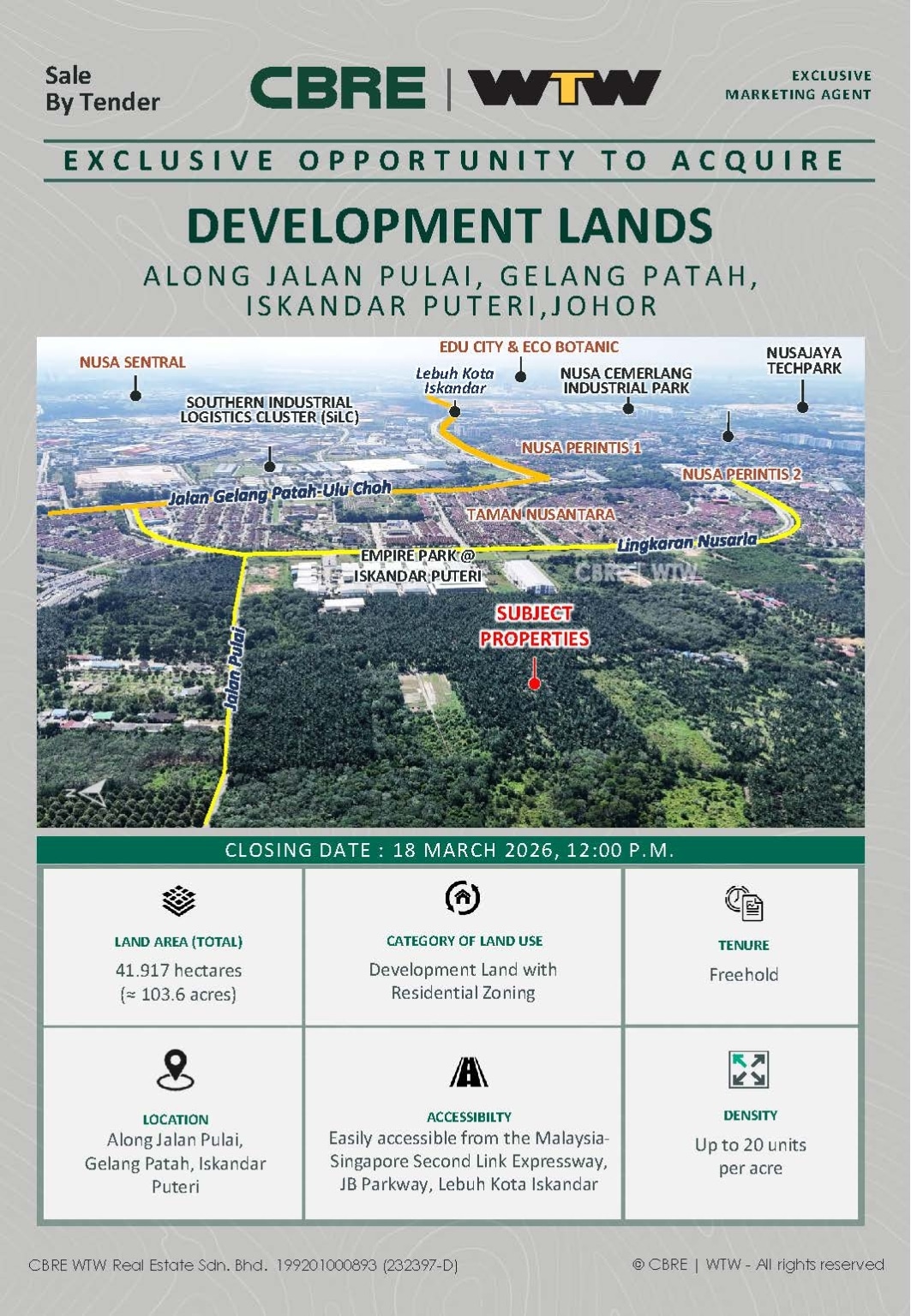 For Sale By Tender : Development Lands, Along Jalan Pulai, Gelang Patah ...